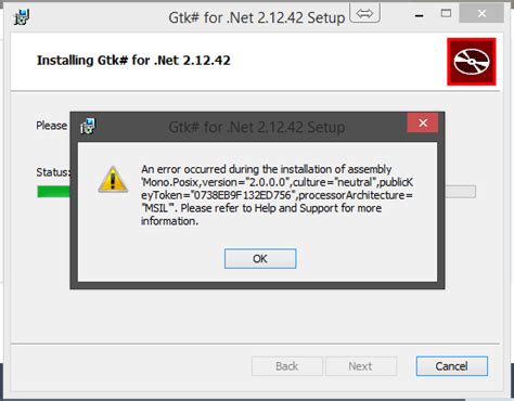 unity3d error installing gtk on windows 8 1