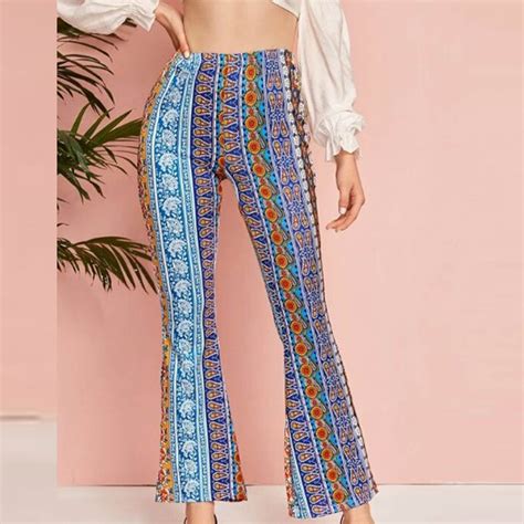 Owordtank Vintage Style Flare Pants For Women Flare Leg High Waist Bell