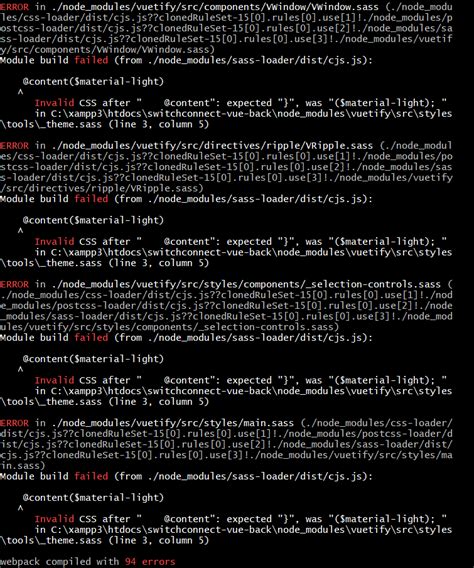 vue js invalid css after content expected } was material
