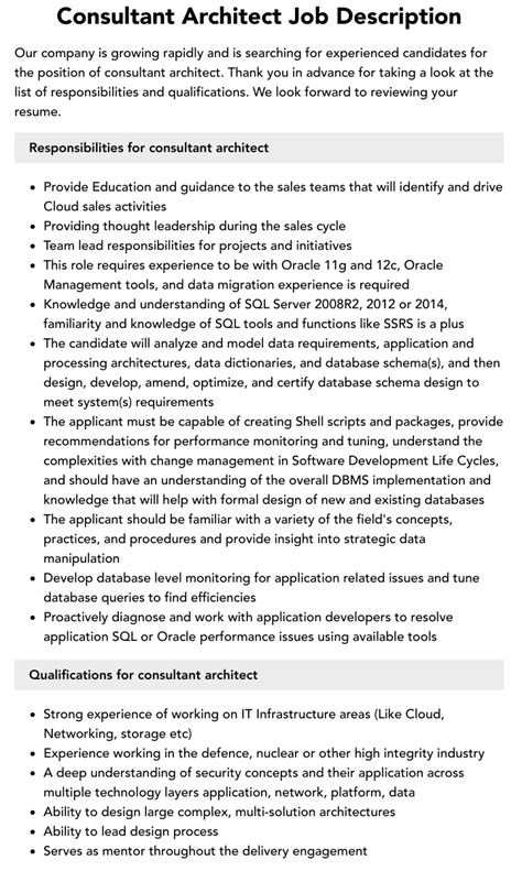 consultant architect job description velvet jobs