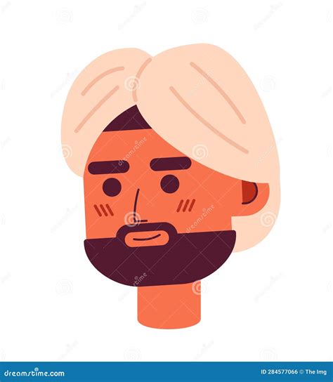 Handsome Indian Man With Mustache Black White Cartoon Avatar Icon Stock
