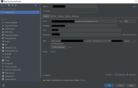 java intellij new data source with amazon rds mysql database