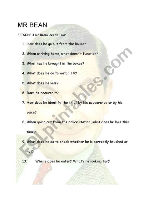 English Worksheets Mr Bean Episode 4