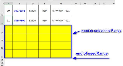 excel proper shorter code to select a range from after last row till