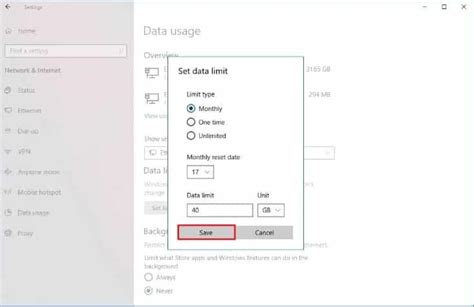 how to control the data usage in windows 10