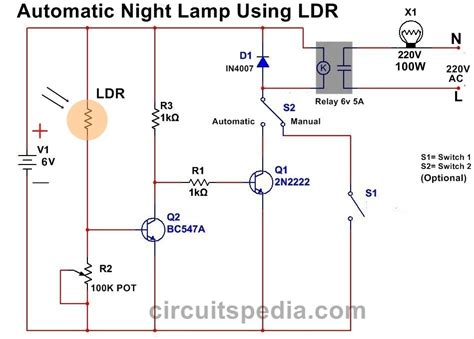 Automatic Light Operated Switch Using Ldr Dark Activated Switch Circuit