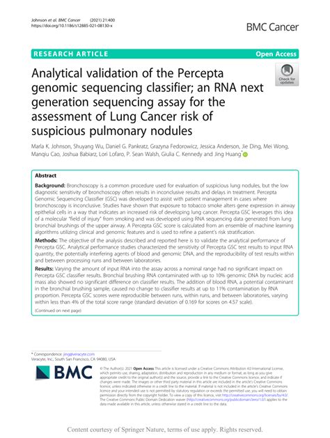 Pdf Analytical Validation Of The Percepta Genomic Sequencing