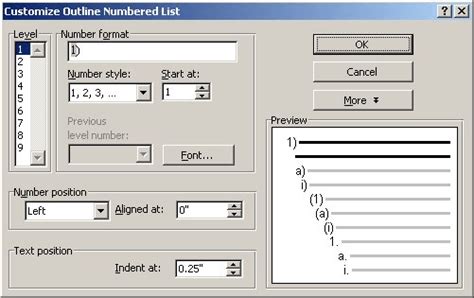 Outline Numbering Microsoft Word