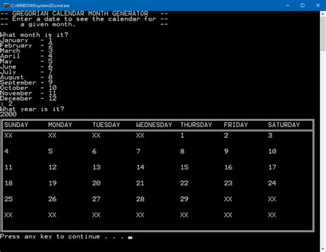 solved c programming gregorian calendar month display ze