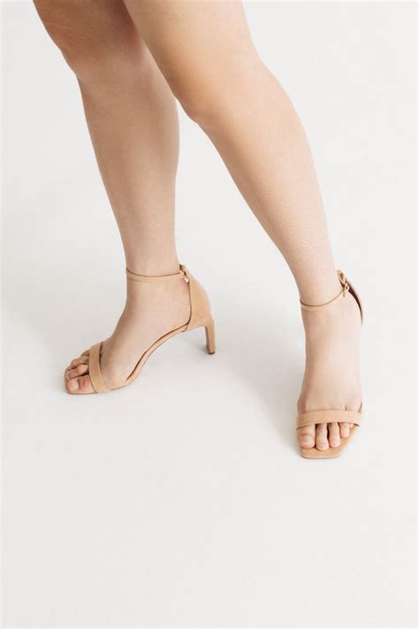 Ankle Strap Heels Nude Pumps Grey Strappy Closed Toe Tobi