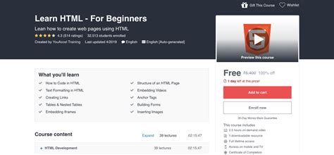 free html online course 100 free certification course