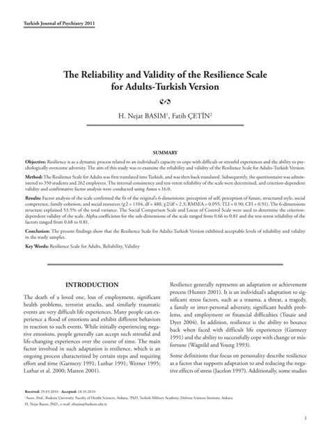 Pdf Th E Reliability And Validity Of The Resilience Scale For