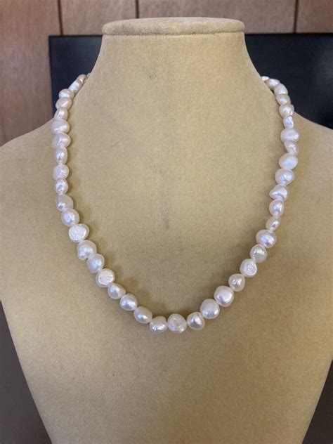 Freshwater Baroque Pearl Necklace Silver Clasp Choker… Gem