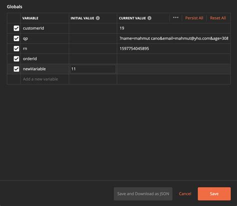 variable scopes in postman