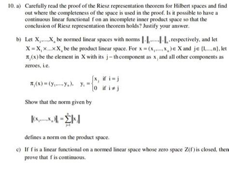solved 10 a carefully read the proof of the riesz