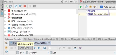 datagrip get row count easily on queries with more than 500 results