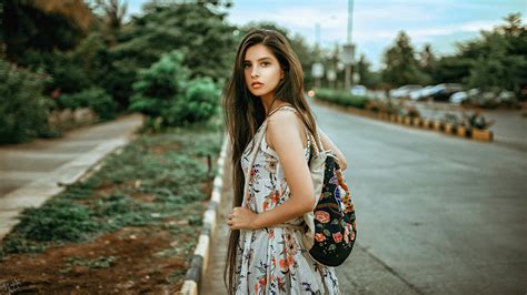 Girl Backpack Outdoors Looking Back 4k Wallpaper Hd Girls Wallpapers 4k