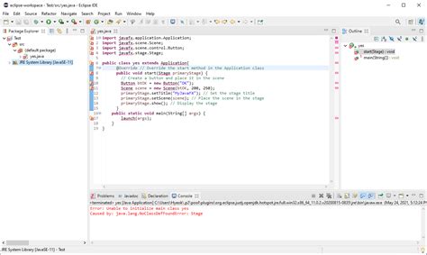 이클립스 javafx 실행 문제 caused by java lang noclassdeffounderror stage