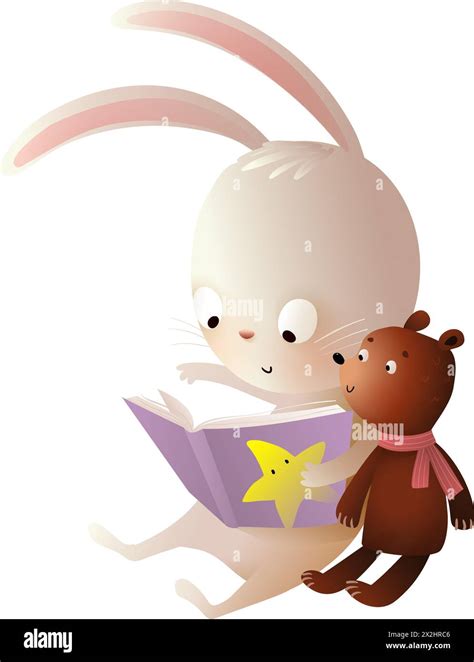 Rabbit And Teddy Bear Reading A Book Cartoon Stock Vector Image And Art