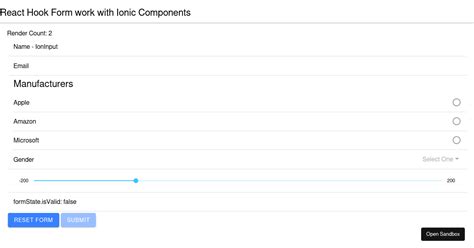react hook form ionic input components codesandbox