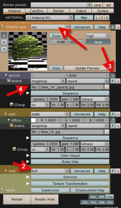 how to use alpha maps to render trees in luxrender and blender 3d