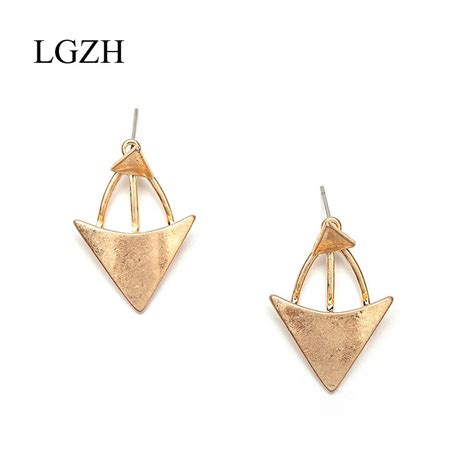 Lgzh Punk Style Women Simple Design Triangle Earrings Vintage Gold