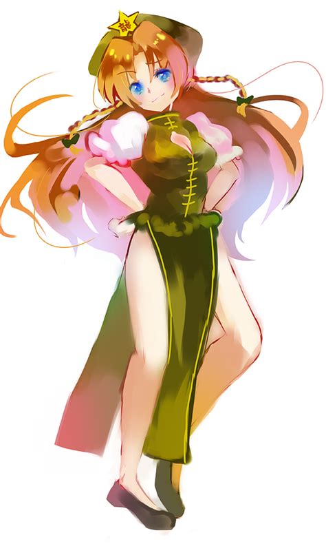 Safebooru Bare Legs Blue Eyes Braid Breasts China Dress Chinese