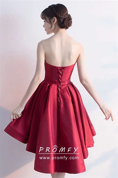 Red Satin Sweetheart Short High Low Cocktail Dress Promfy