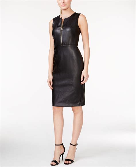 Calvin Klein Faux Leather Zip Front Dress In Black Lyst