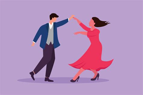 Cartoon Flat Style Drawing Attractive Man Woman Professional Dancer