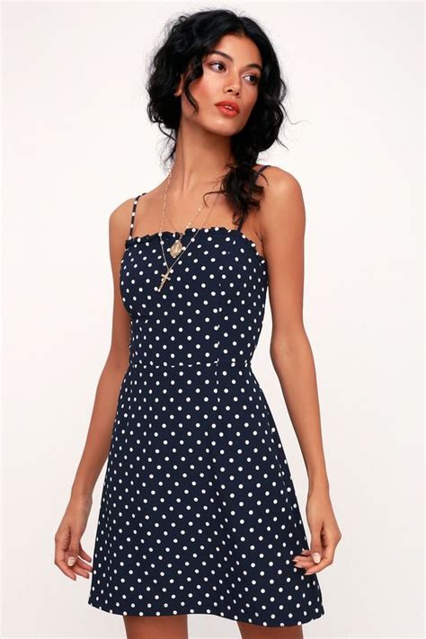 Lush Sweeter Than Honey Navy Blue Polka Dot Mini Dress Mod And Retro