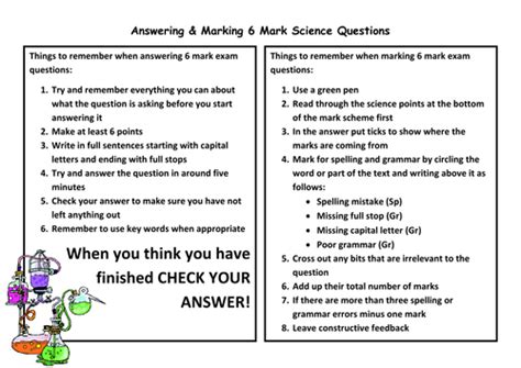 answering and marking 6 mark questions help sheet teaching resources