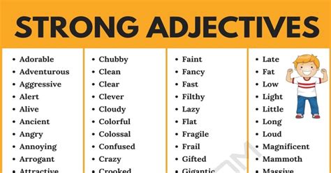 Strong Adjectives List For Writing