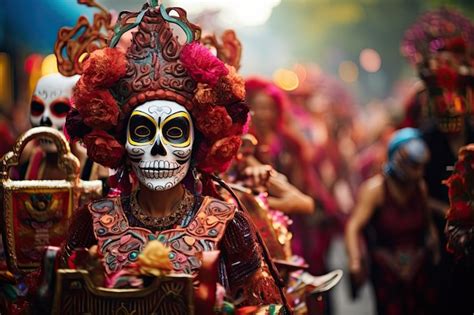 Participante No Identificado En Un Carnaval Del Día De Muertos En