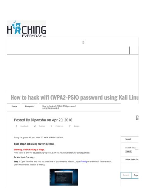 How To Hack Wifi Password Using Kali Linux 2 0 Pdf Wi Fi Whats App