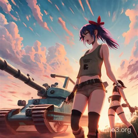 Postapocalyptic Anime Girls With Tank Cannon Lingerie Dalle3 Ai