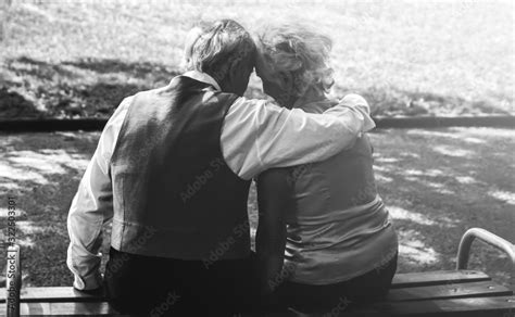 Happy Senior Couple Love Story Old Couple Is Walking In The Green Park