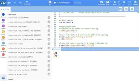 using python example projects and templates in vexcode iq vex library