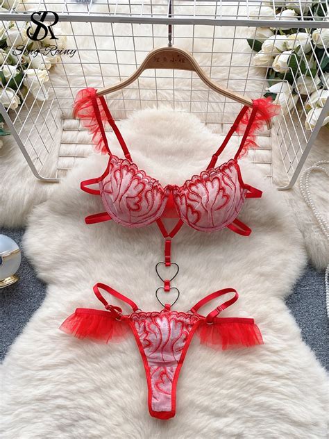 Singreiny Sheer Embroidery Porn Bodysuits Lingerie Strap Backless