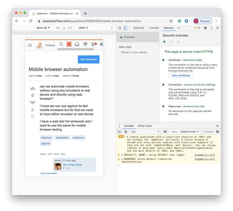 selenium mobile browser automation stack overflow