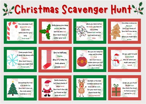 Christmas Scavenger Hunt Printable Christmas Treasure Hunt Clues
