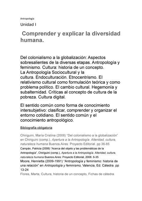 Para El Final De Antropologia Antropología Unidad I Comprender Y