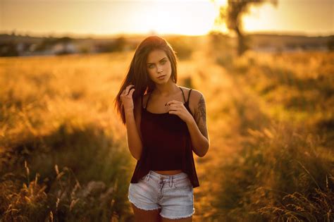 Wallpaper Sunlight Women Outdoors Model Sunset Nature Brunette