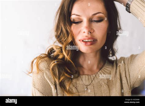 Good Looking Mid Aged Woman Portrait At Home Elegant Business Woman
