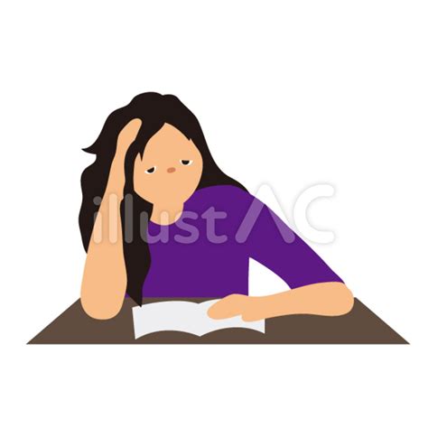 眠そうに本を読む女性イラスト No 1664645／無料イラスト フリー素材なら「イラストac」