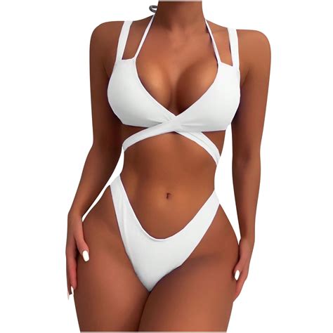 Wreesh Womens Halter Bikini Set High Cut Bikini Print Swimwear Two