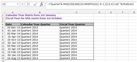 how to calculate the quarter in microsoft excel