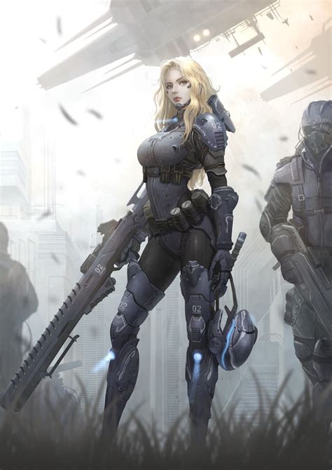 Anime Girls Figure Hugging Armor Science Fiction Futuristic