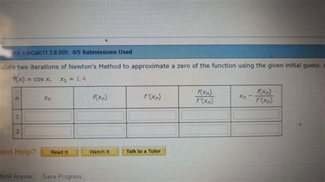 Solved Calculate Two Iterations Of Newtons Method To