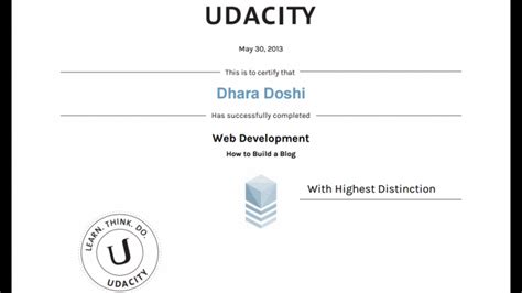 my certificate from udacity for the course on blog